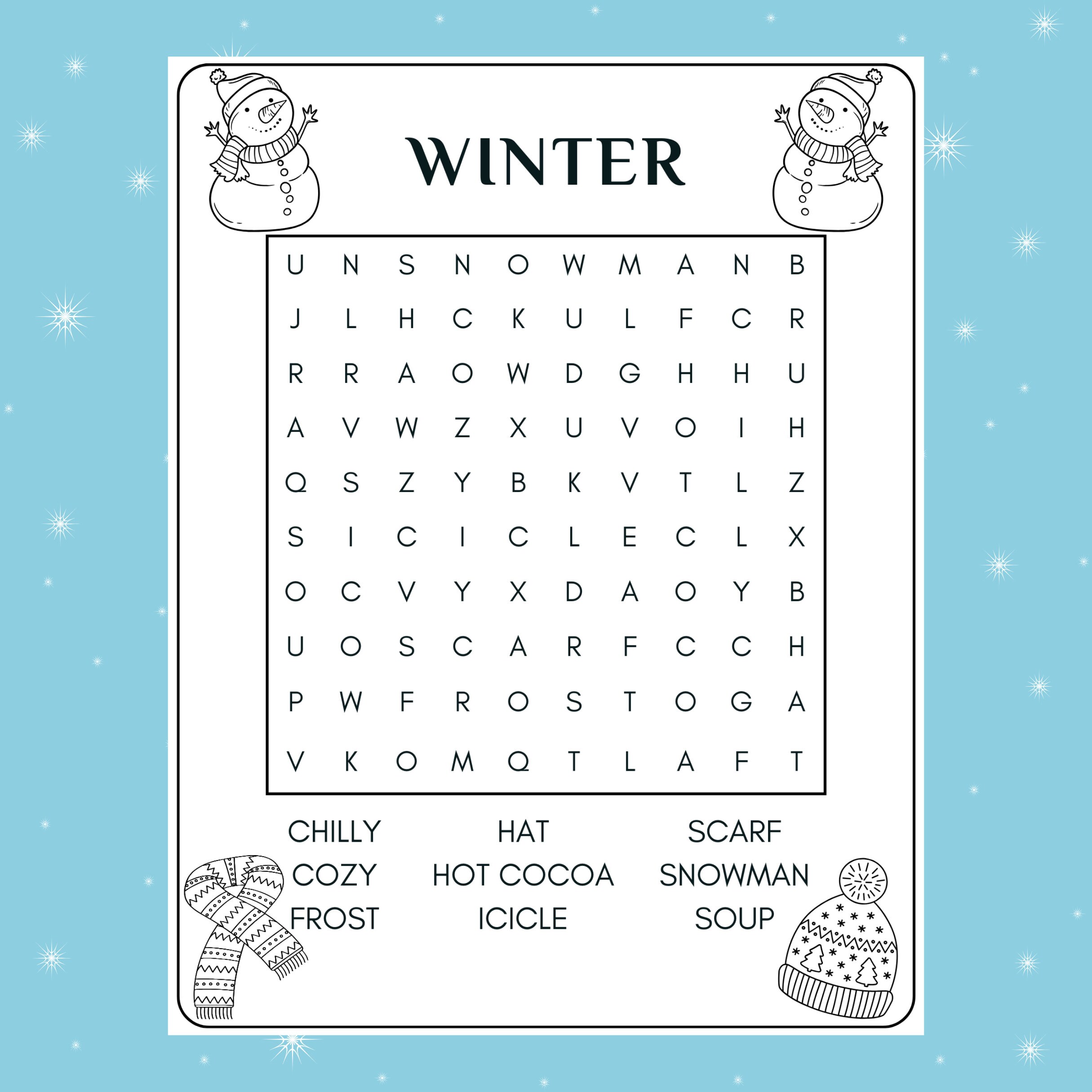 Winter Word Search Bundle, Black & White Printable (digital Download ...