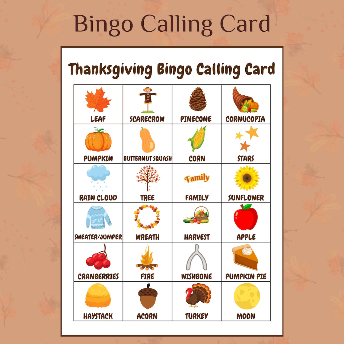 Thanksgiving Bingo for Kids and Adults, Printable Bingo Cards ...