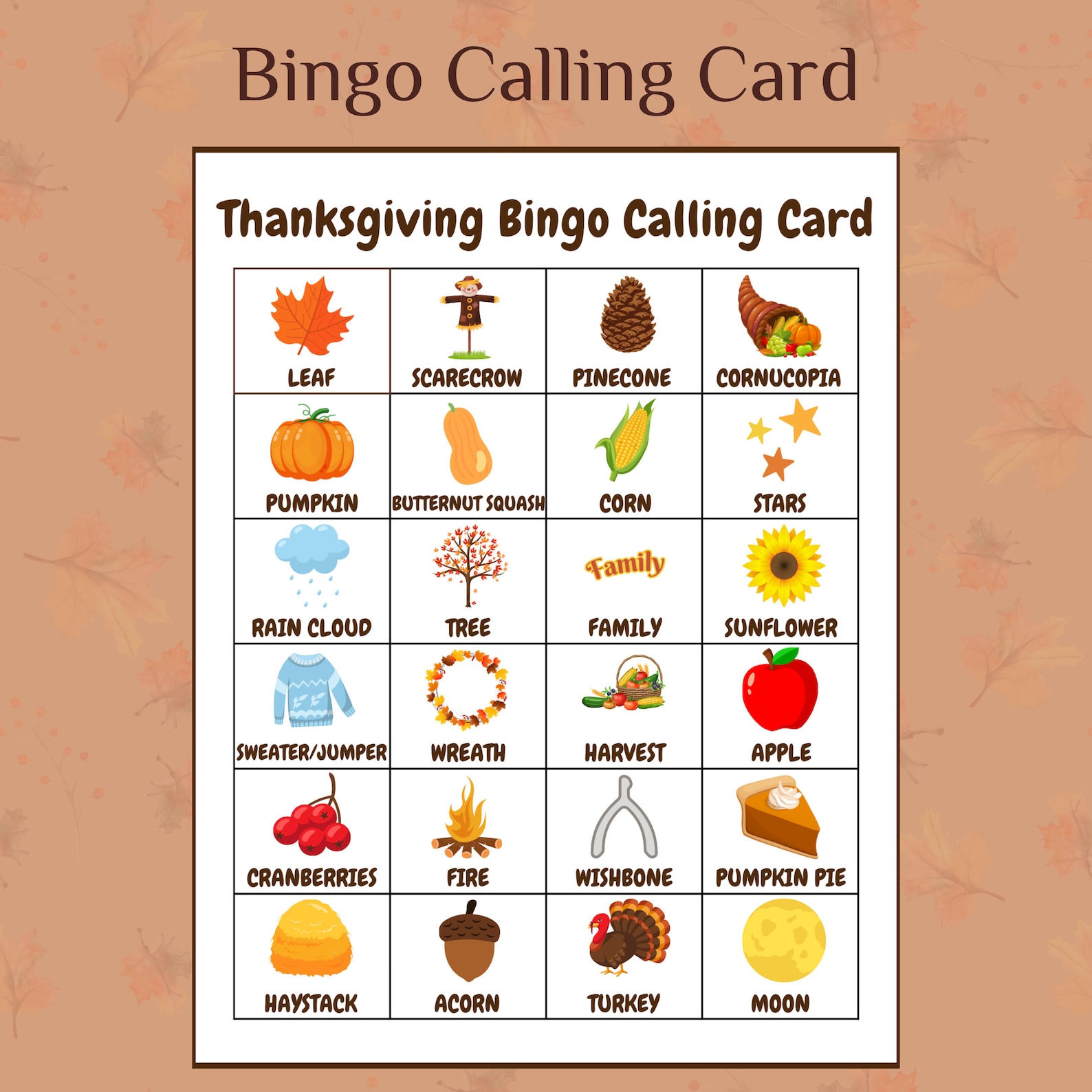 Thanksgiving Bingo for Kids and Adults, Printable Bingo Cards ...