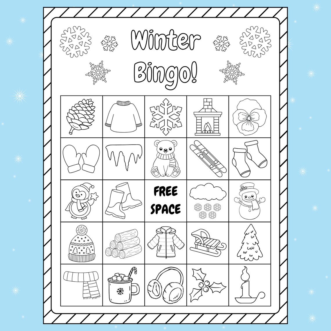 Winter Bingo Coloring Pages, 30 Unique Bingo Game Cards to Color In ...