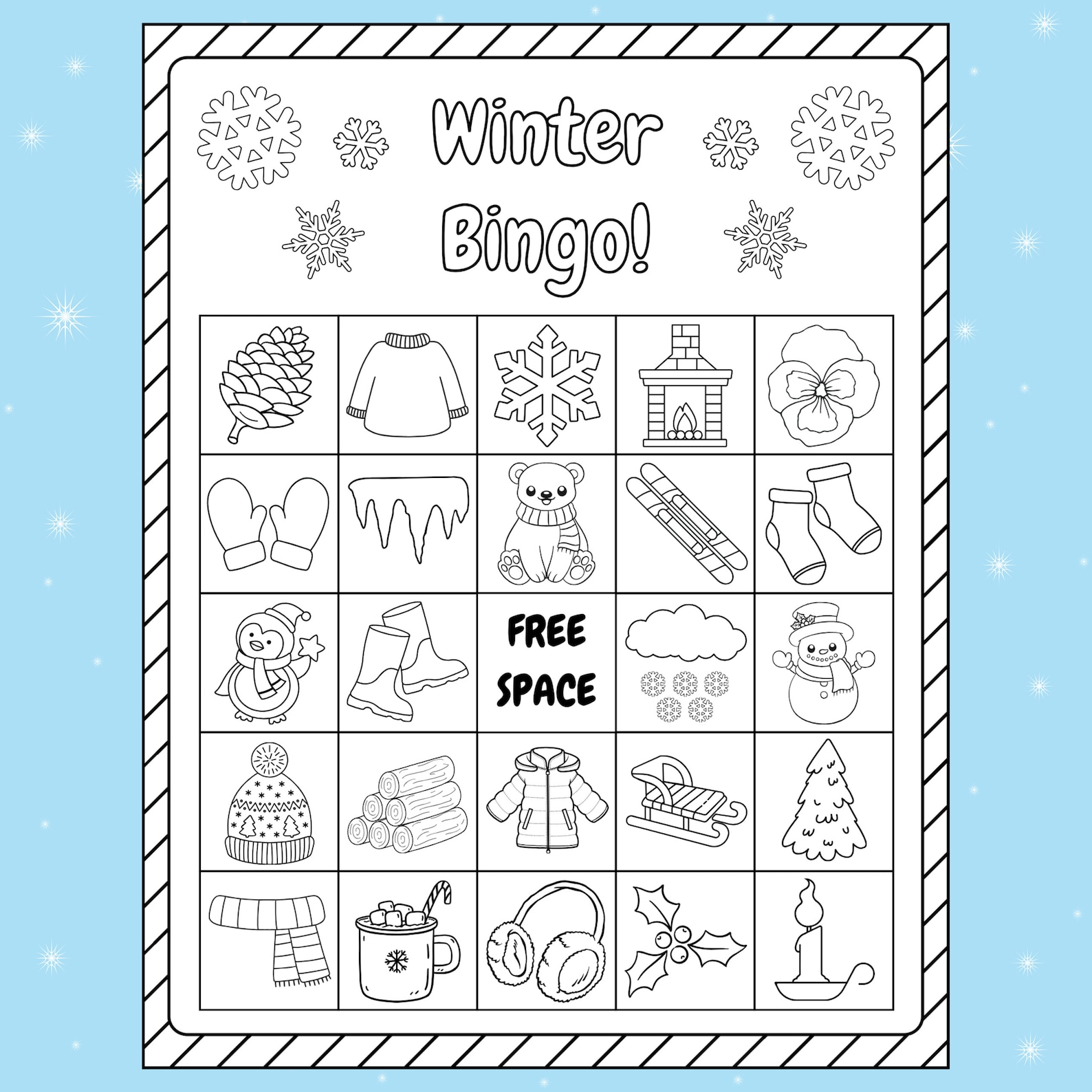 Winter Bingo Coloring Pages, 30 Unique Bingo Game Cards to Color In ...
