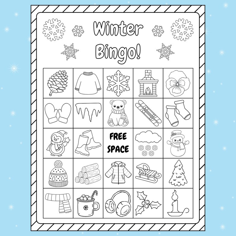 Winter Bingo Coloring Pages, 30 Unique Bingo Game Cards to Color In ...