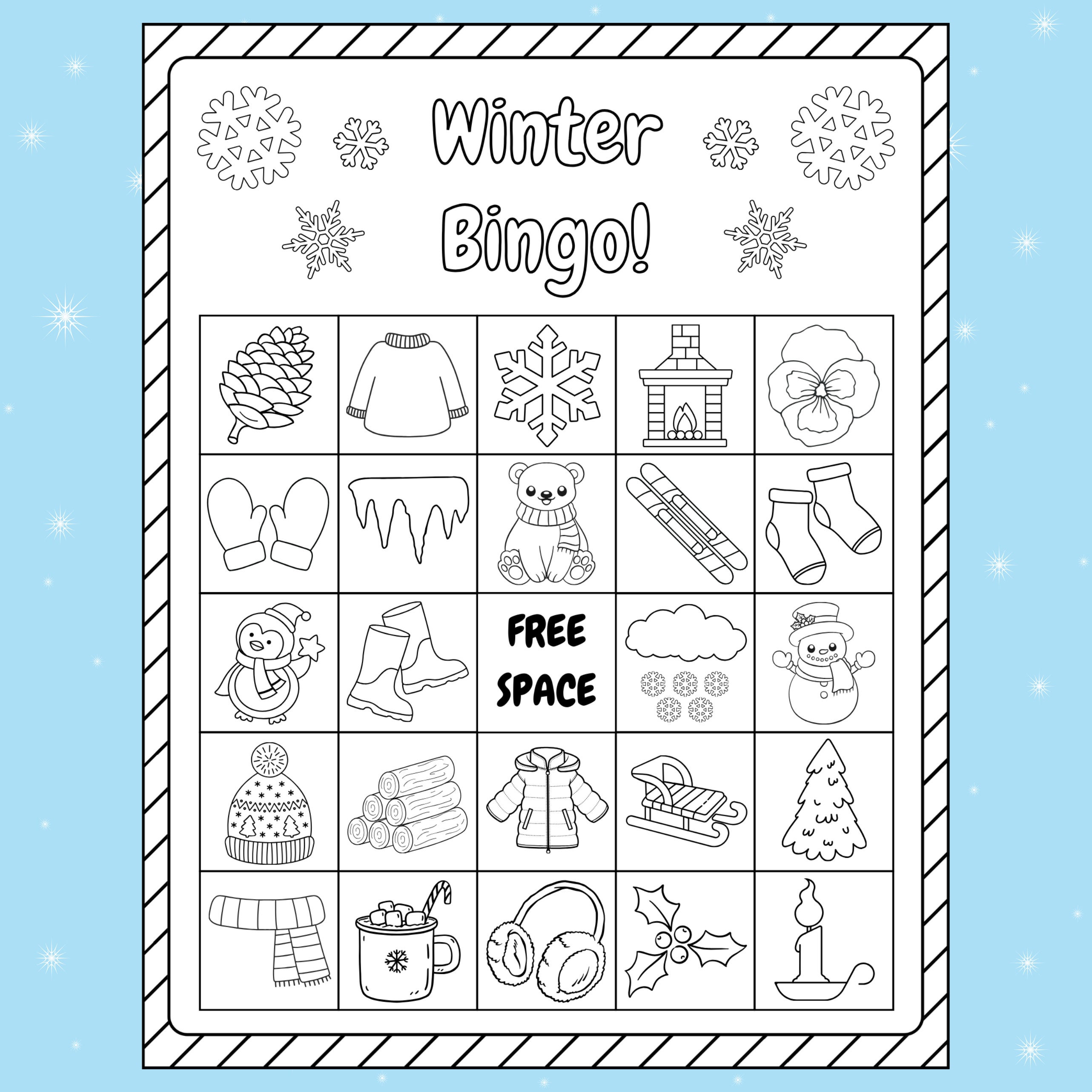 Winter Bingo Coloring Pages, 30 Unique Bingo Game Cards to Color In ...