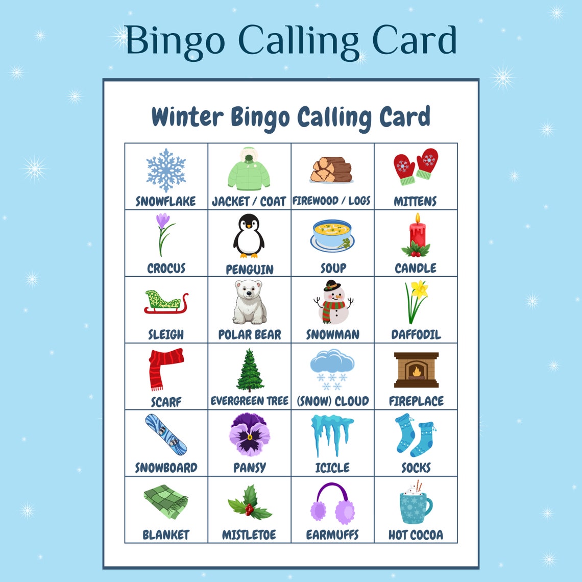Winter Bingo, 30 Printable Bingo Cards, Winter Games for Family and ...