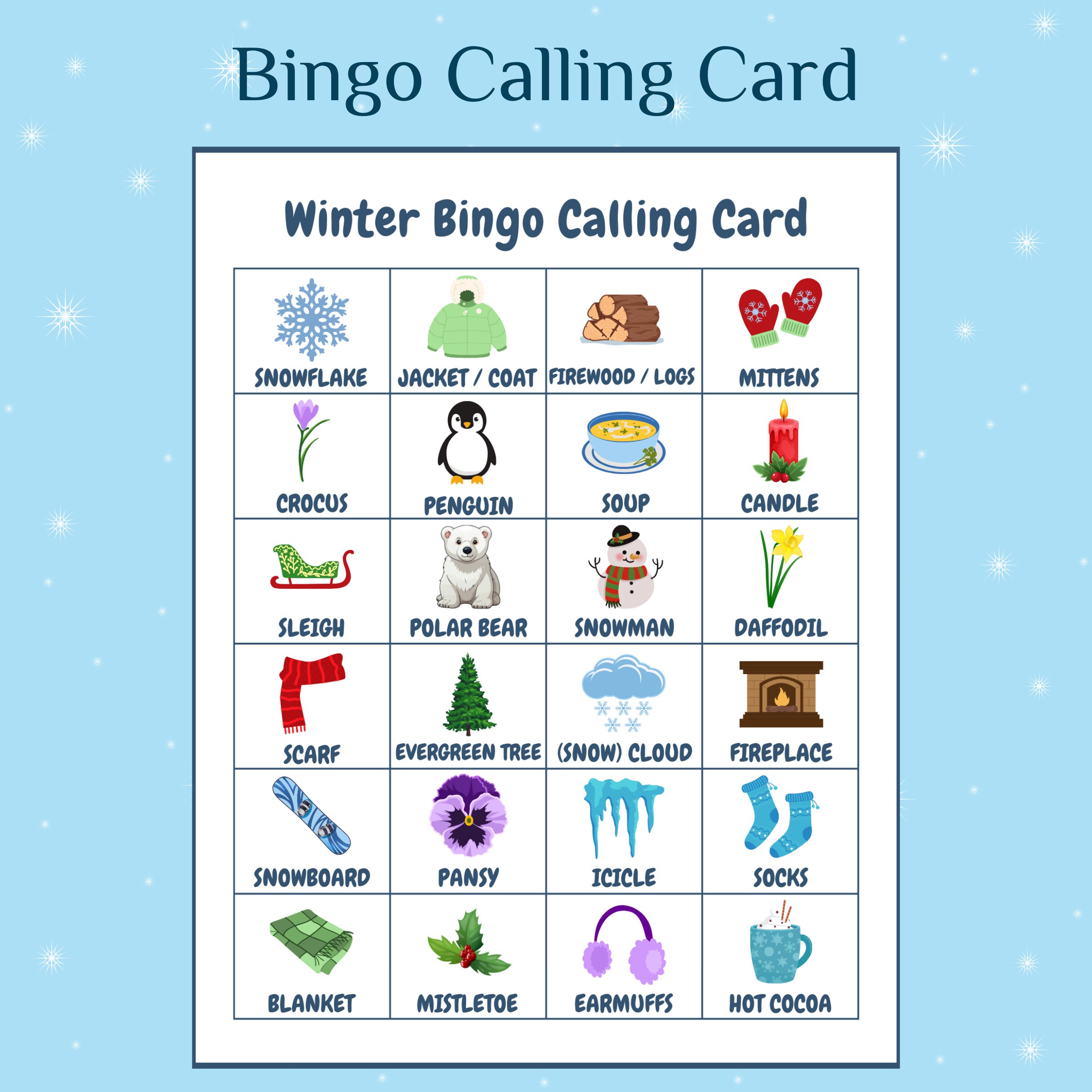 Winter Bingo, 30 Printable Bingo Cards, Winter Games for Family and ...