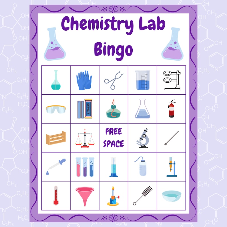 Chemistry Lab Bingo Cards, Educational Science Bingo Game, Information ...