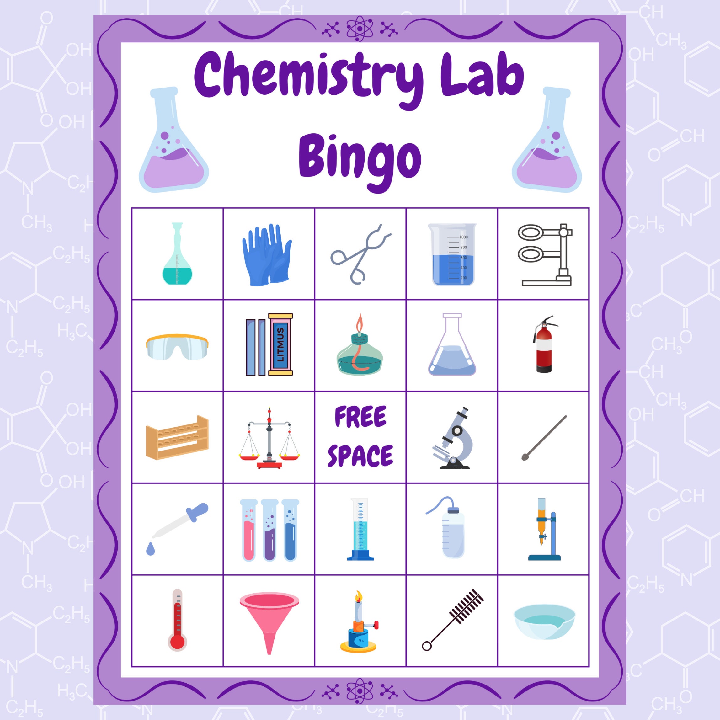 Chemistry Lab Bingo Cards, Educational Science Bingo Game, Information ...