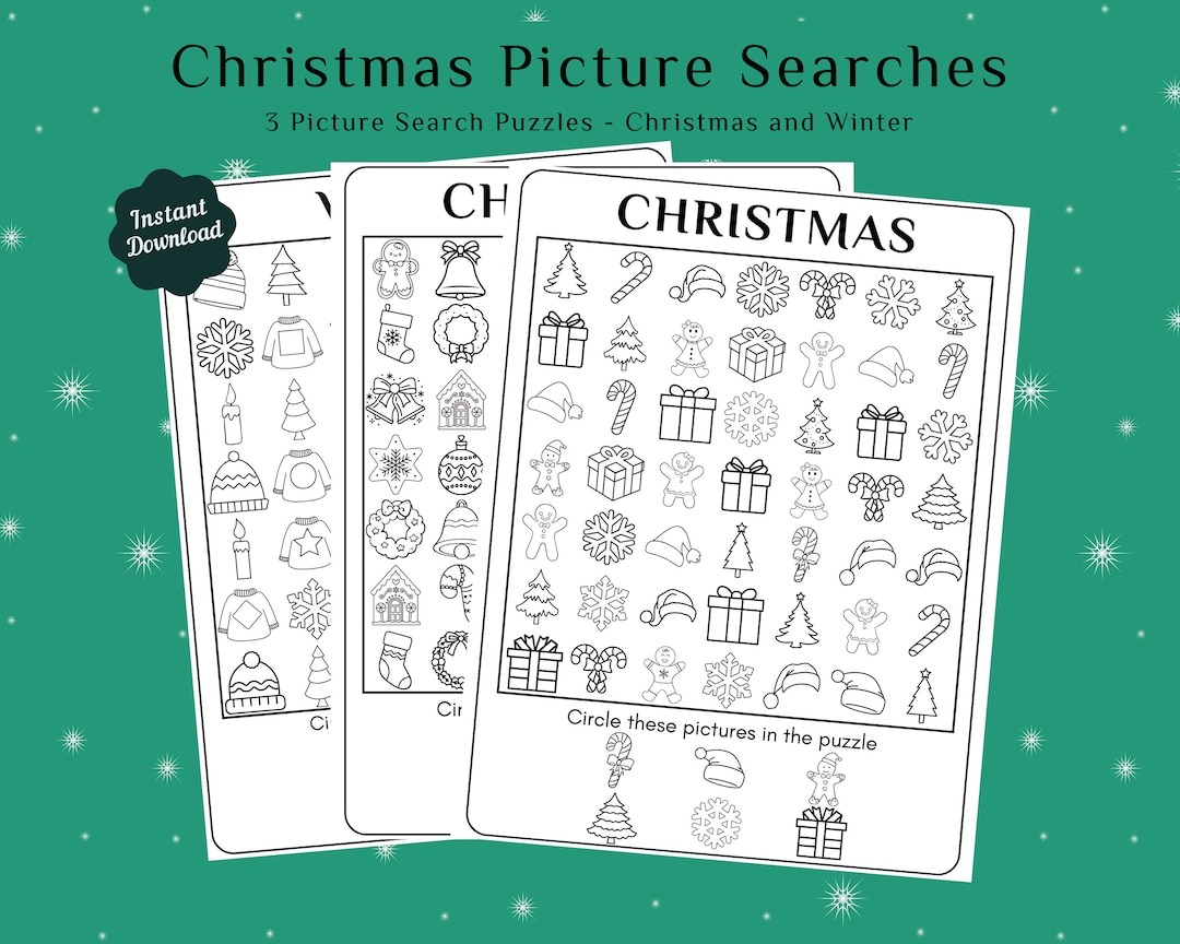 Christmas and Winter Picture Search Puzzles to Color - Etsy