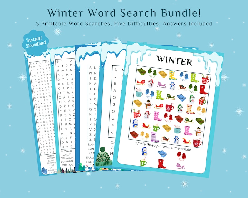 Winter Word Search Puzzle Bundle, All Ages (digital Download) - Etsy