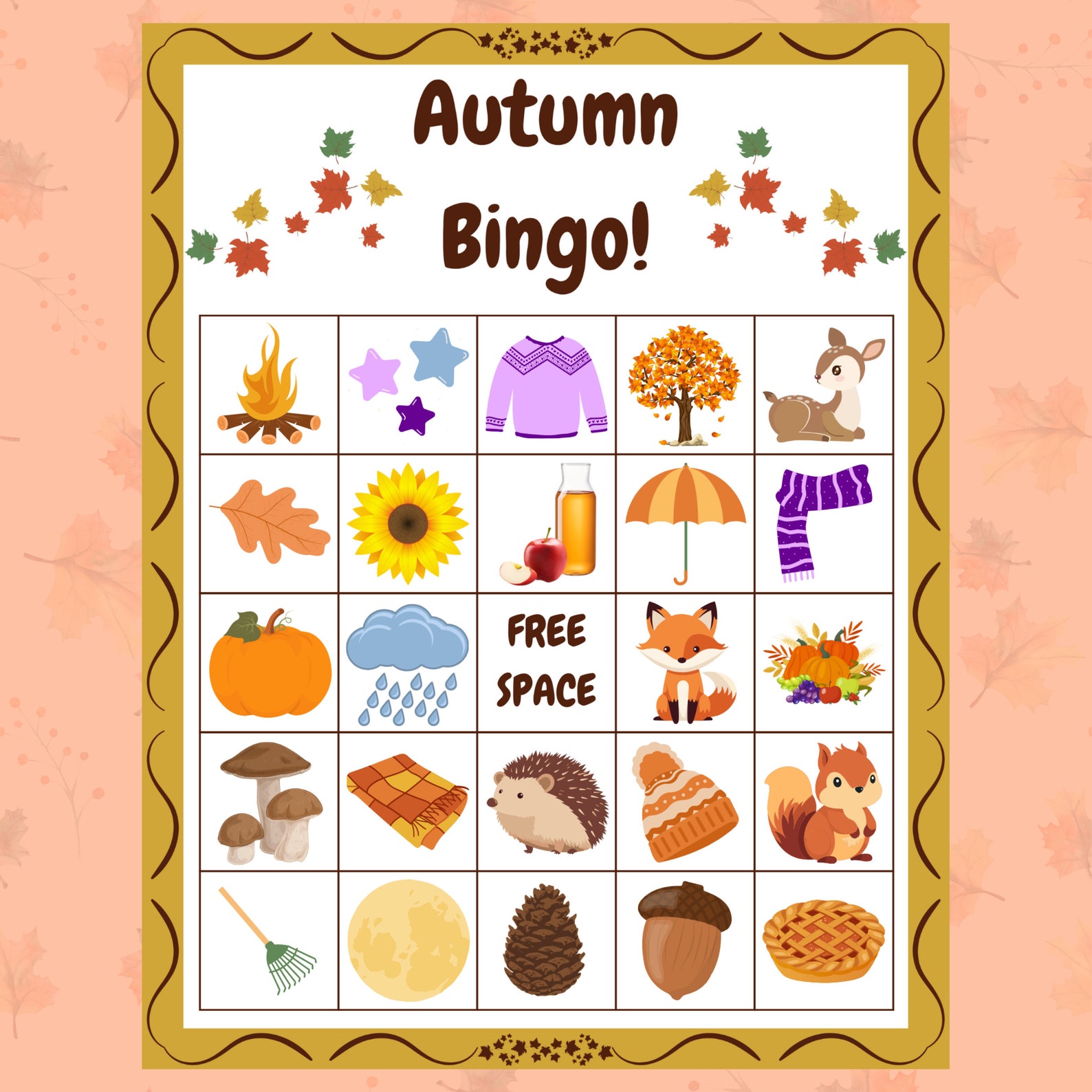 Autumn Bingo, Fall Bingo for Kids and Adults, Printable Bingo Cards ...