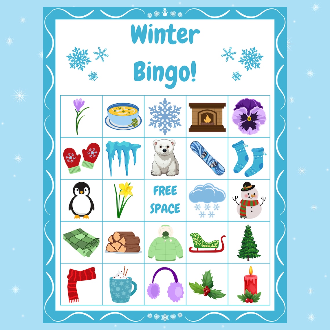 Winter Bingo, 30 Printable Bingo Cards, Winter Games for Family and ...