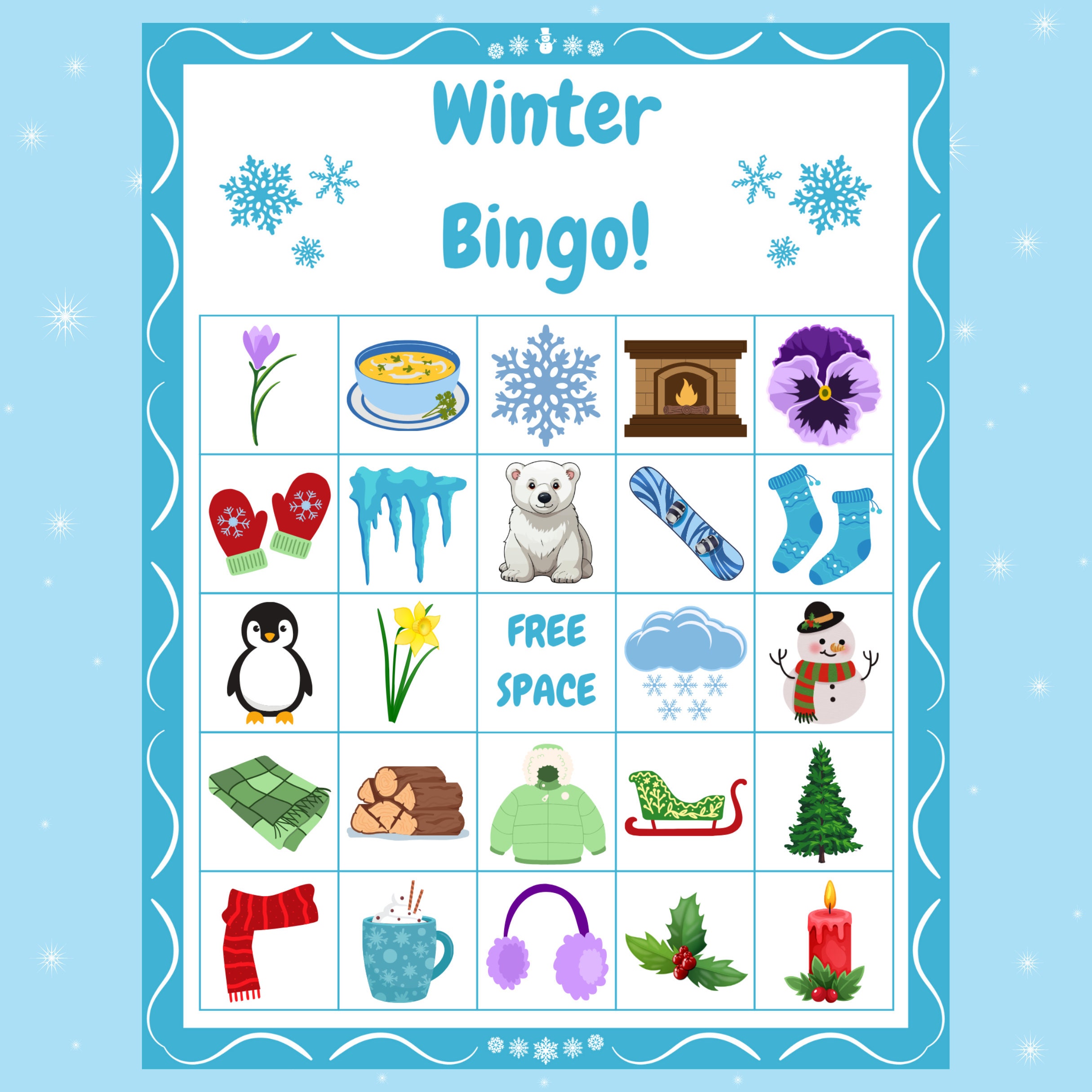Winter Bingo, 30 Printable Bingo Cards, Winter Games for Family and ...