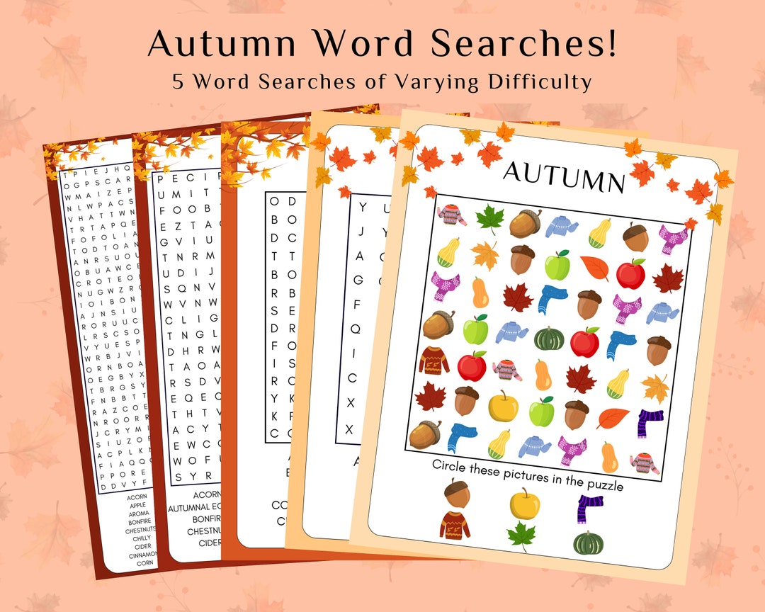 Autumn Word Search Bundle Printable Digital Download for - Etsy