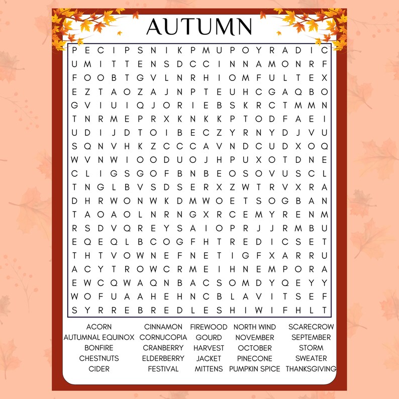 Autumn Word Search Bundle, Printable Digital Download for Fall, Fall ...