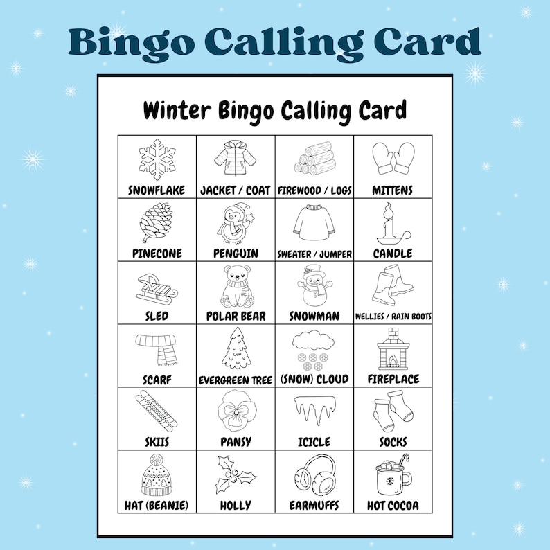 Winter Bingo Coloring Pages, 30 Unique Bingo Game Cards to Color In ...