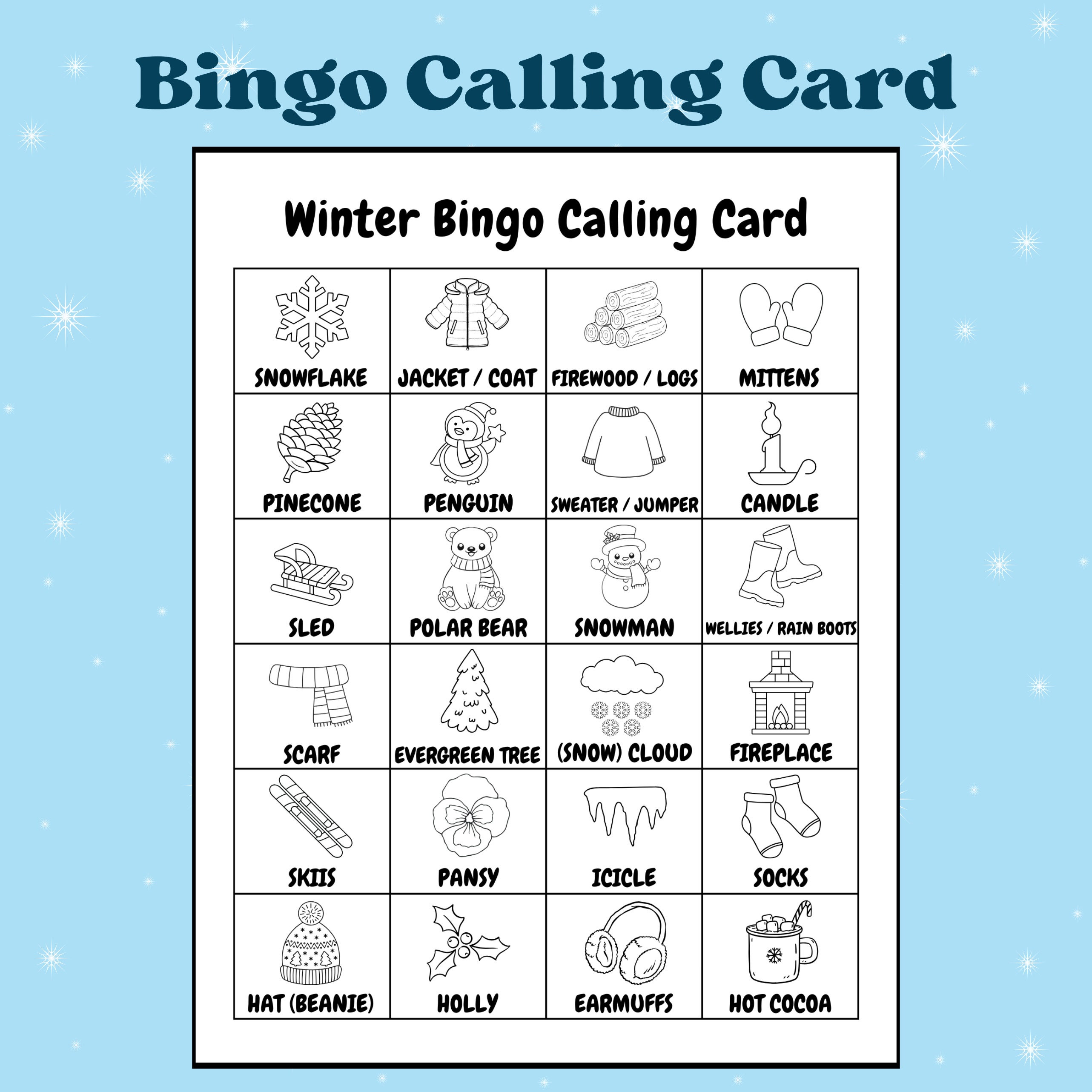 Winter Bingo Coloring Pages, 30 Unique Bingo Game Cards to Color In ...