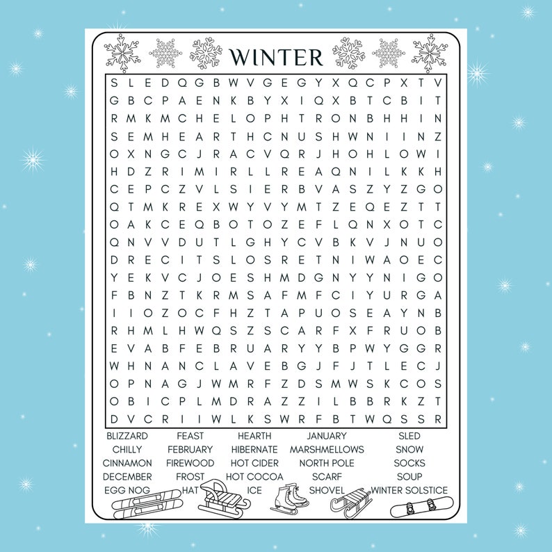Winter Word Search Bundle, Black & White Printable (digital Download ...
