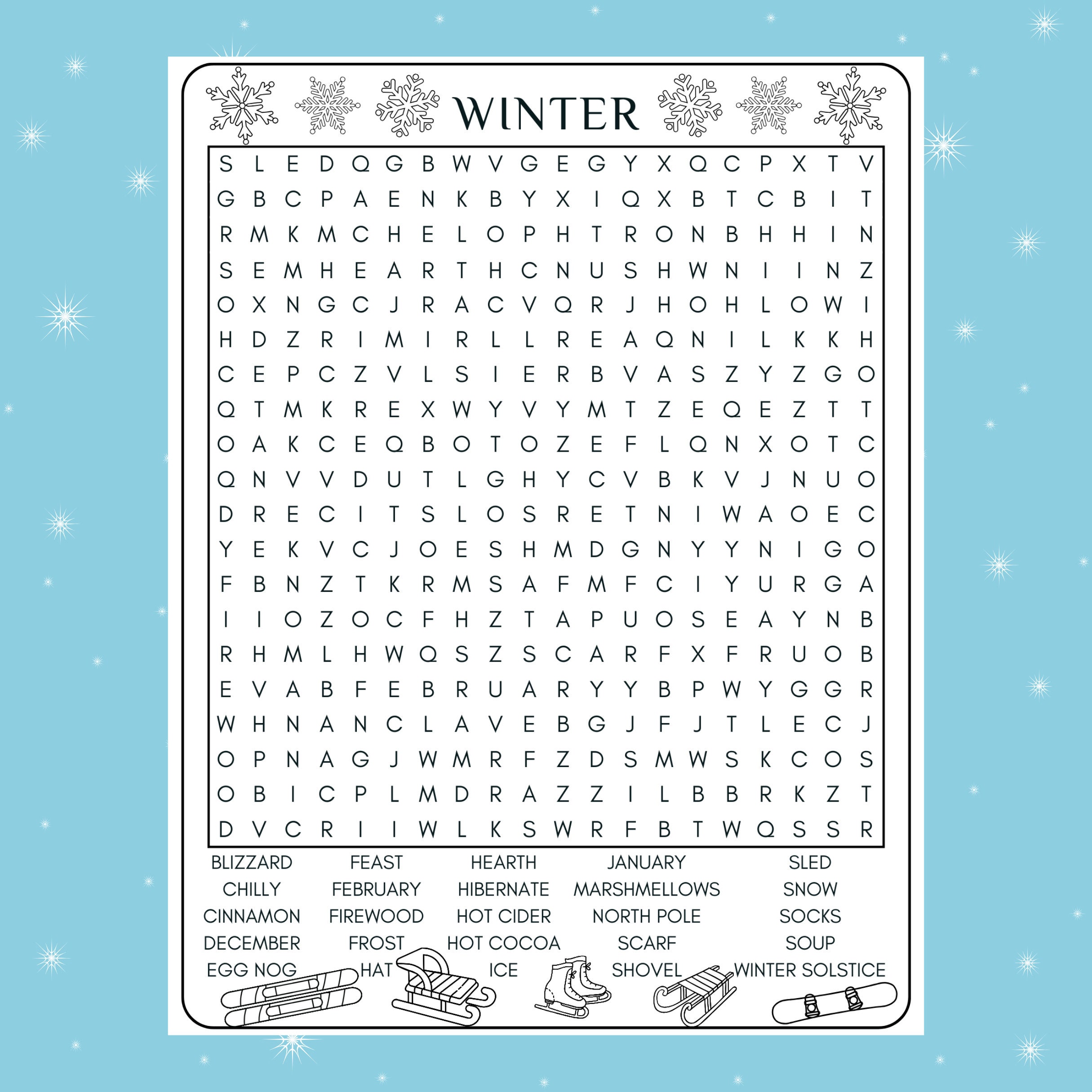 Winter Word Search Bundle Black & White Printable Download - Etsy