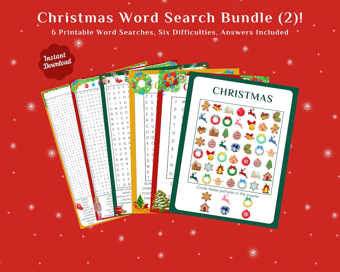 Christmas Word Search Bundle 2, Printable Digital Download for the ...