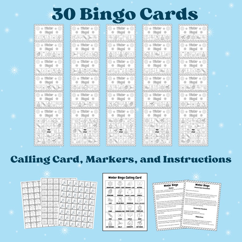 Winter Bingo Coloring Pages, 30 Unique Bingo Game Cards to Color In ...