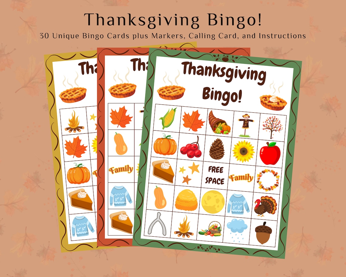 Thanksgiving Bingo for Kids and Adults, Printable Bingo Cards ...
