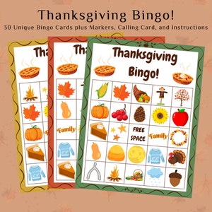 Thanksgiving Bingo for Kids and Adults, Printable Bingo Cards ...