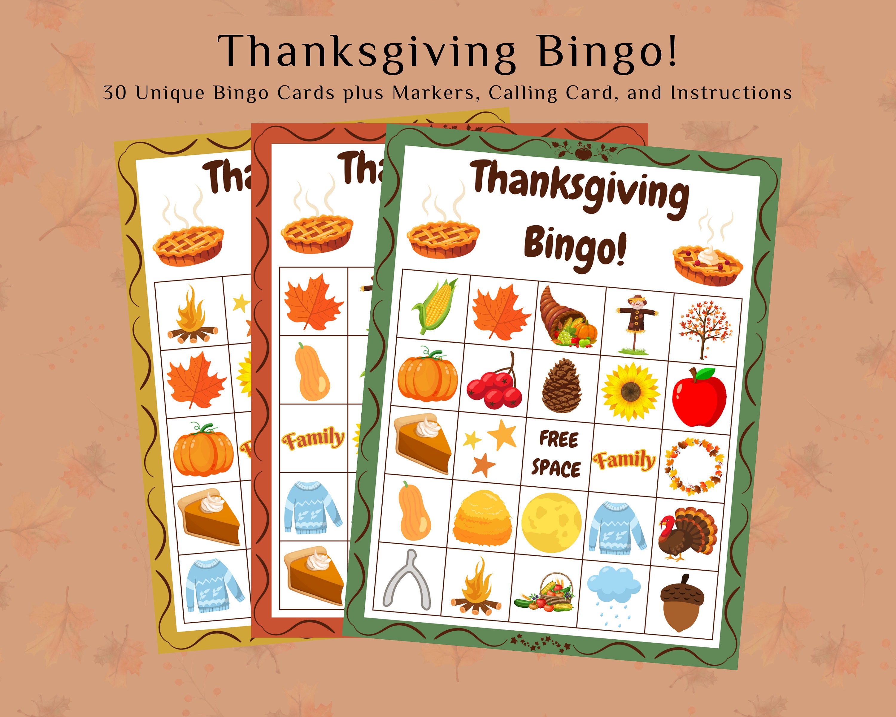 Thanksgiving Bingo for Kids and Adults, Printable Bingo Cards ...