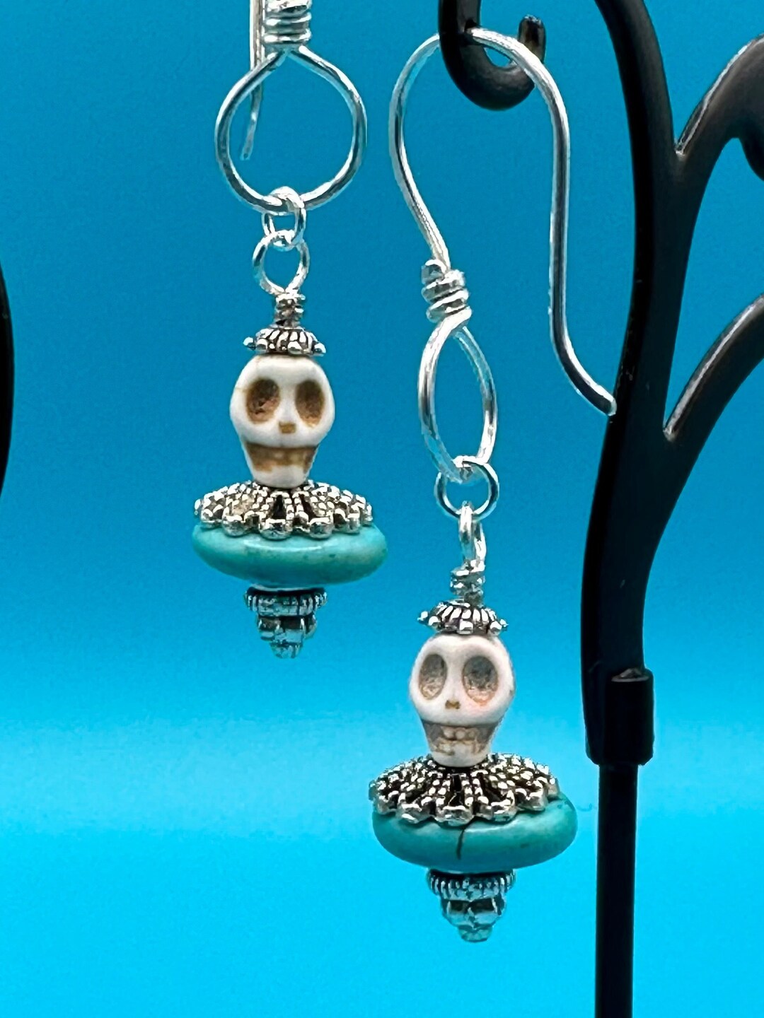 Tiny White Skull in Turquoise With Sterling Silver - Etsy