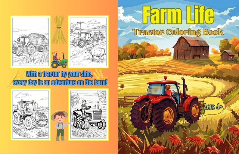 Farm Life. Tractor Coloring Book for Kids All Ages. Coloring Pages of ...