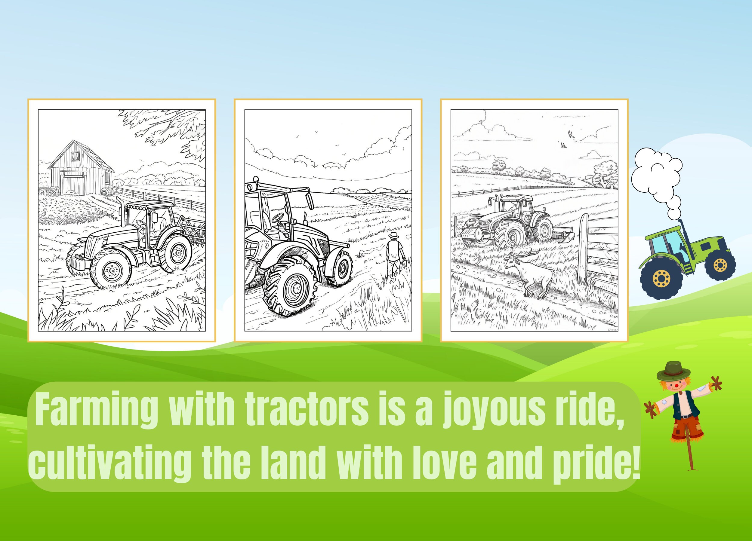 Farm Life. Tractor Coloring Book for Kids All Ages. Coloring Pages of ...