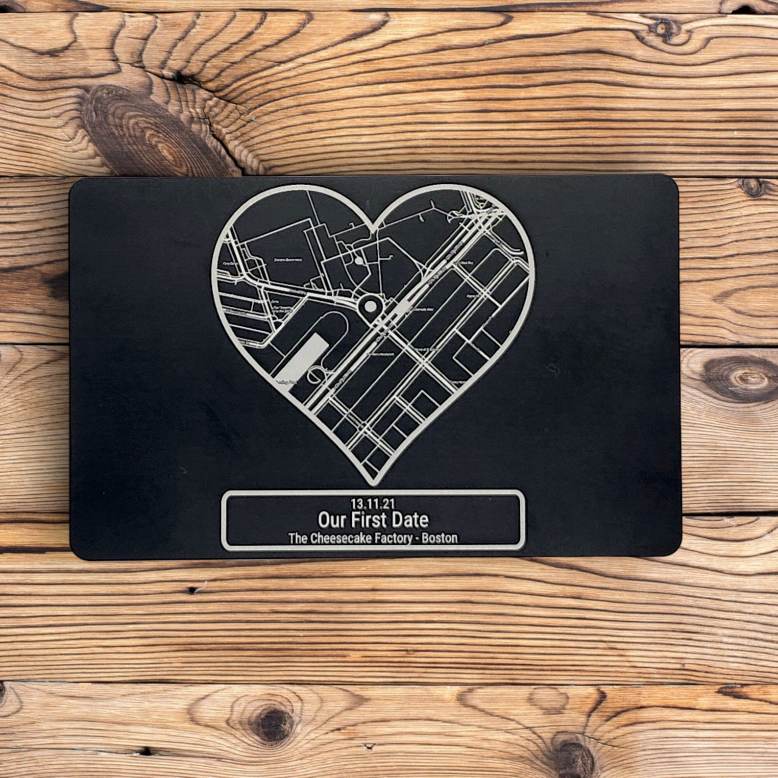 Custom Metal Map Card Laser Etched, Personalized, Love Map, Wallet Card ...