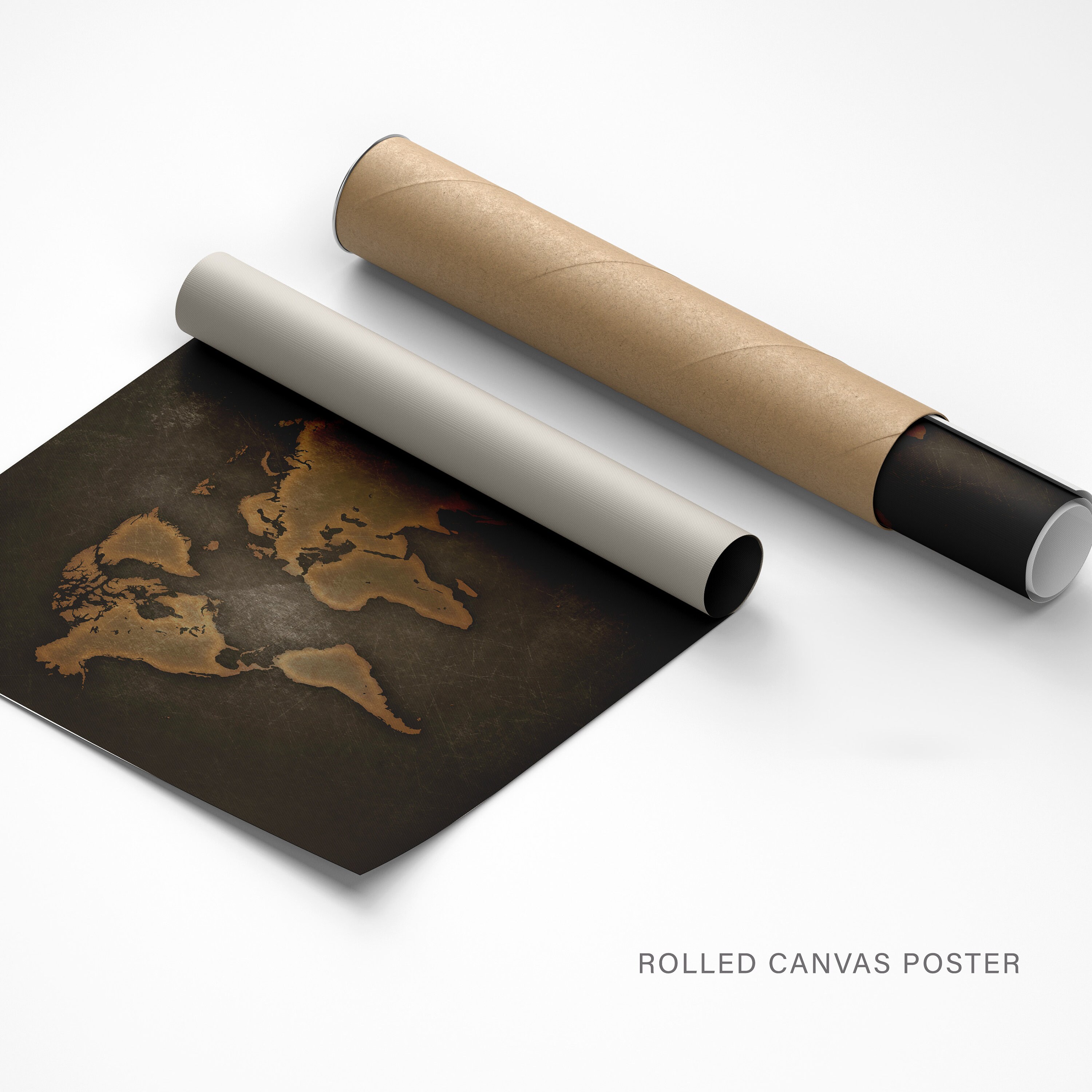 World Map, Leather Looking World Map, Vintage Framed World Map, Brown ...