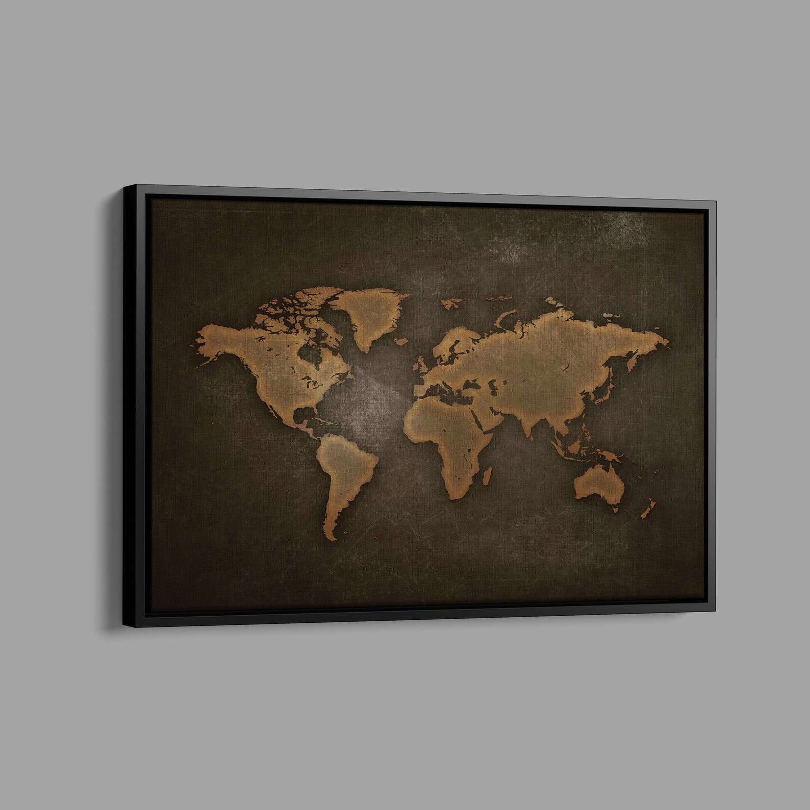 World Map, Leather Looking World Map, Vintage Framed World Map, Brown ...