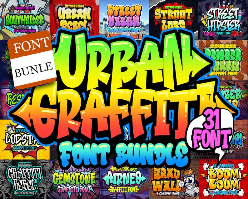 31 Urban Graffiti Font Bundlegraffiti Fontgraffiti - Etsy