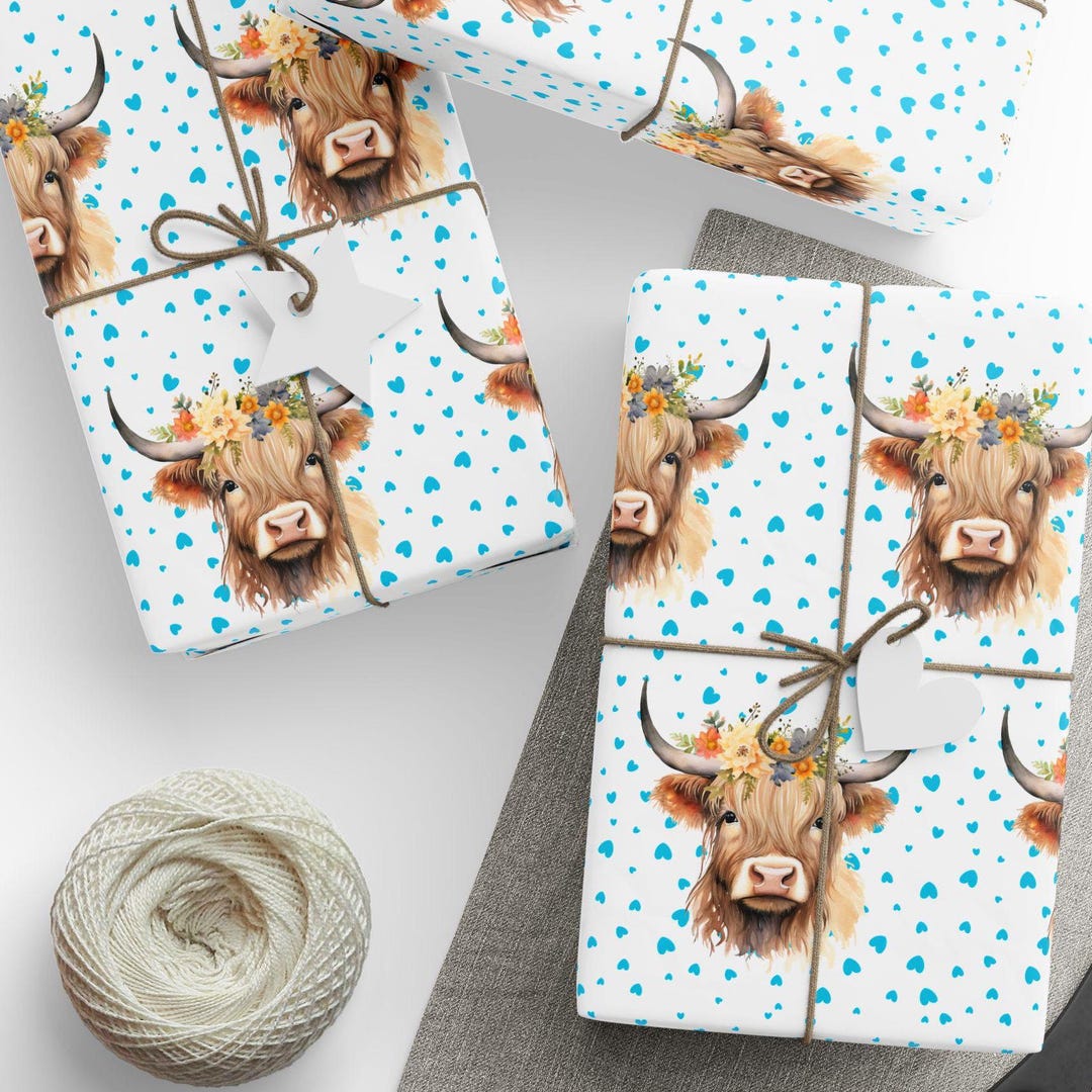 Cow Wrapping Paper Western Gift Wrap Valentine's Day Highland Cow ...