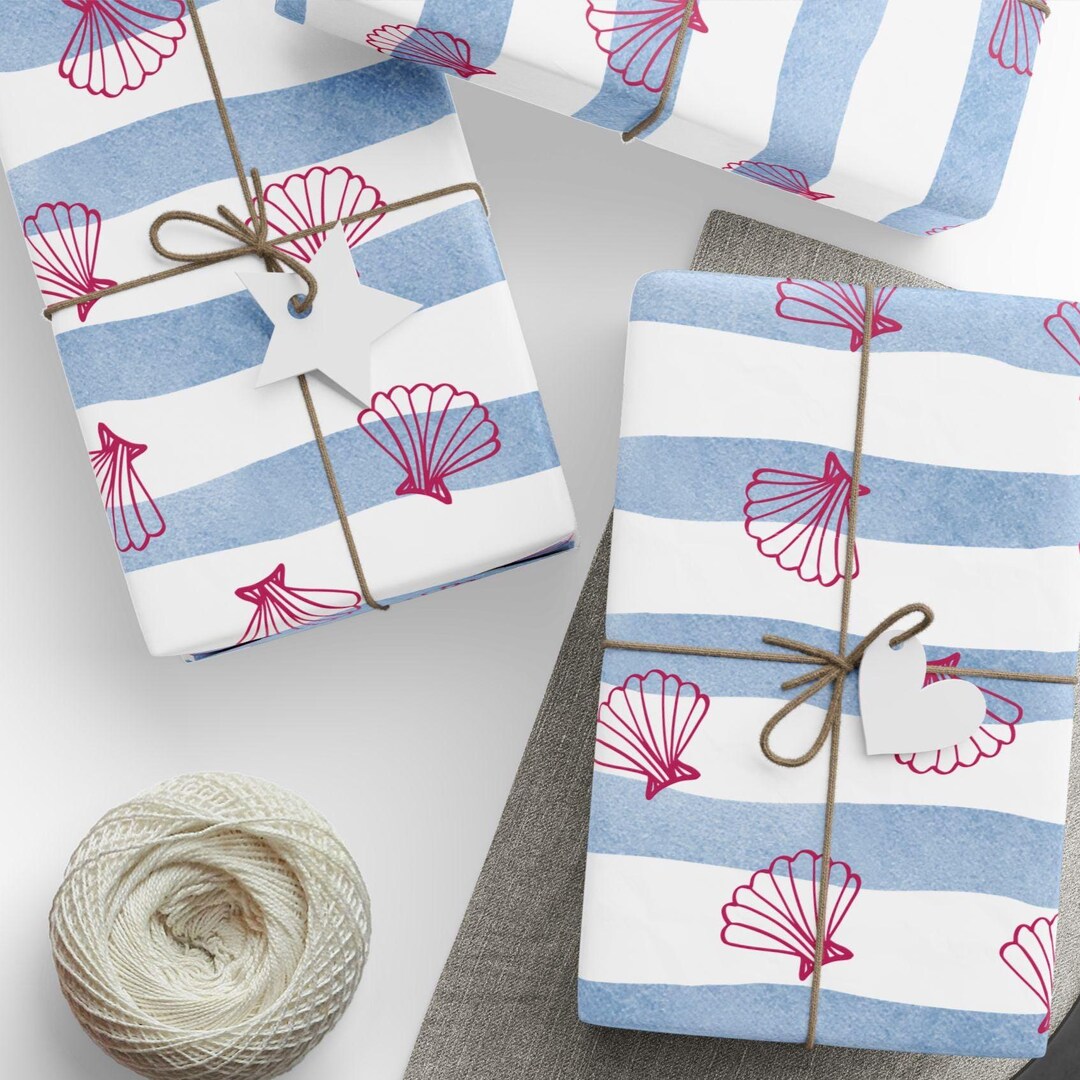 Seashells Print Wrapping Paper Roll, Cute Gift Wrap for Birthday ...