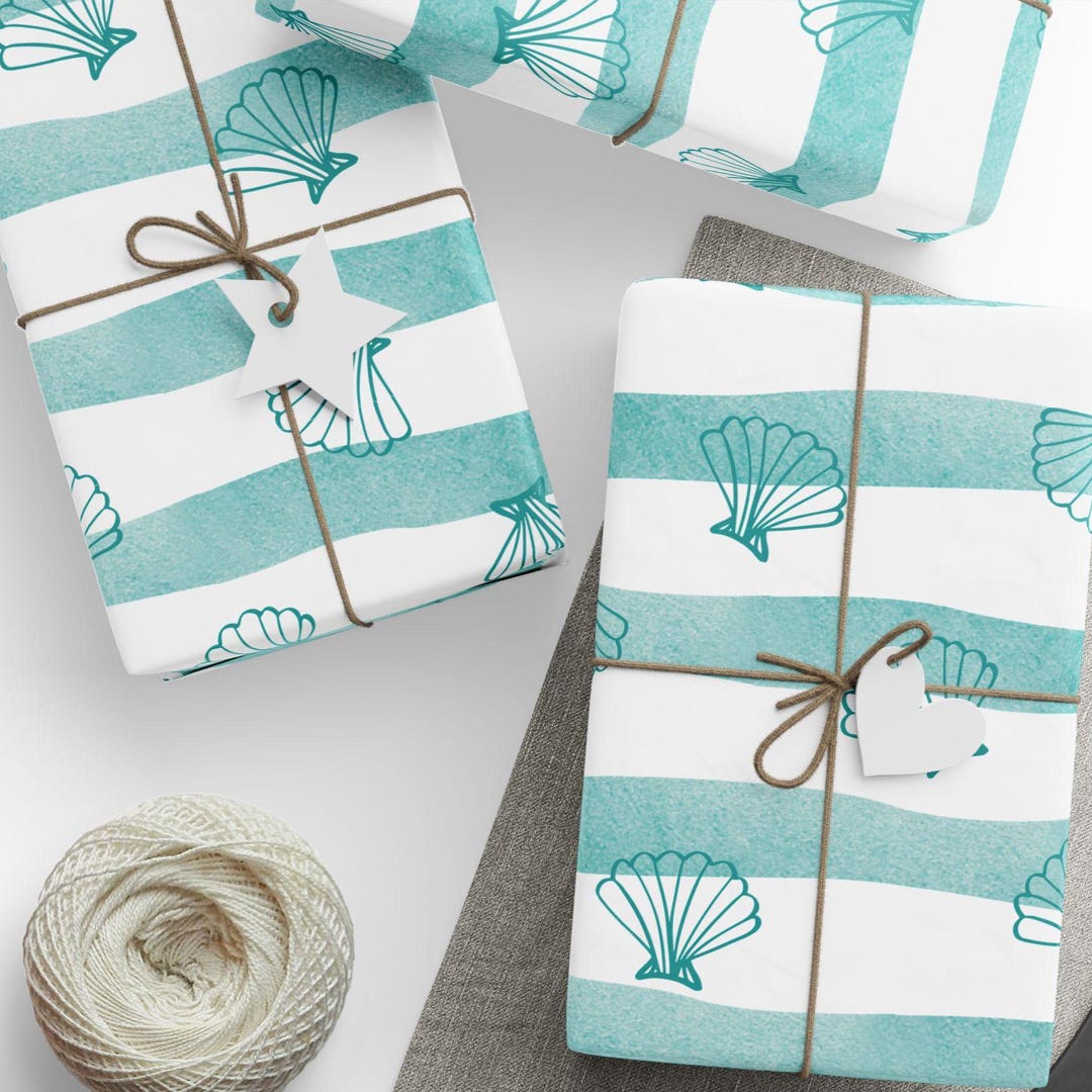 Seashells Print Wrapping Paper Roll, Cute Gift Wrap for Birthday ...