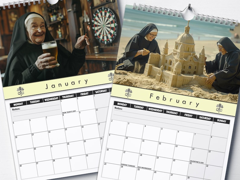 Funny 2026 A4 Wall Calendar | Weird Naughty Nuns Joke Christmas Secret ...