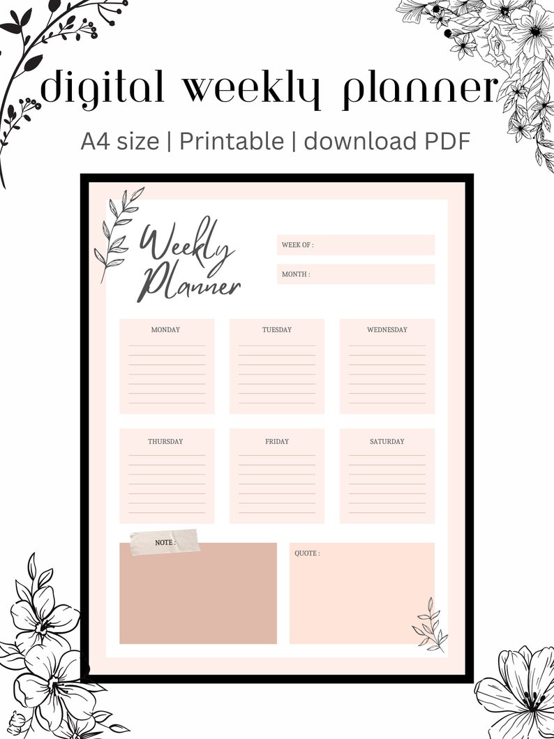Weekly Planner PDF, Undated, Digital Planner PDF, Goodnotes Planner ...