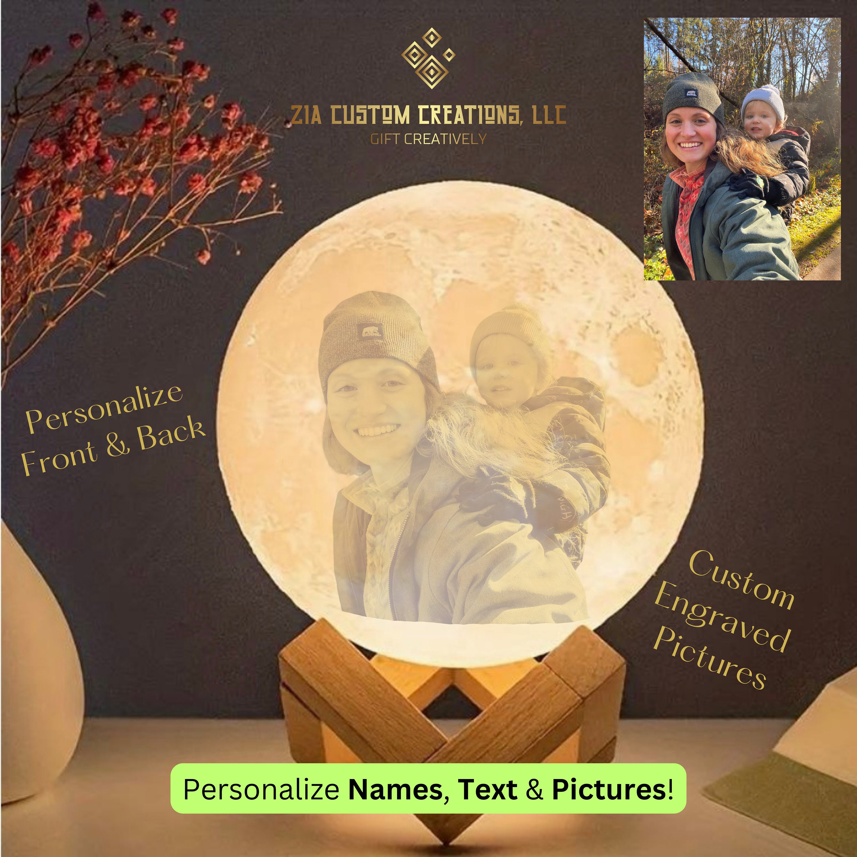Photo Engraved Moon Lamp, Custom Nightlight, Best Friend Keepsake - Etsy