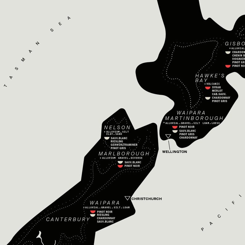 New Zealand Wine Map - Etsy
