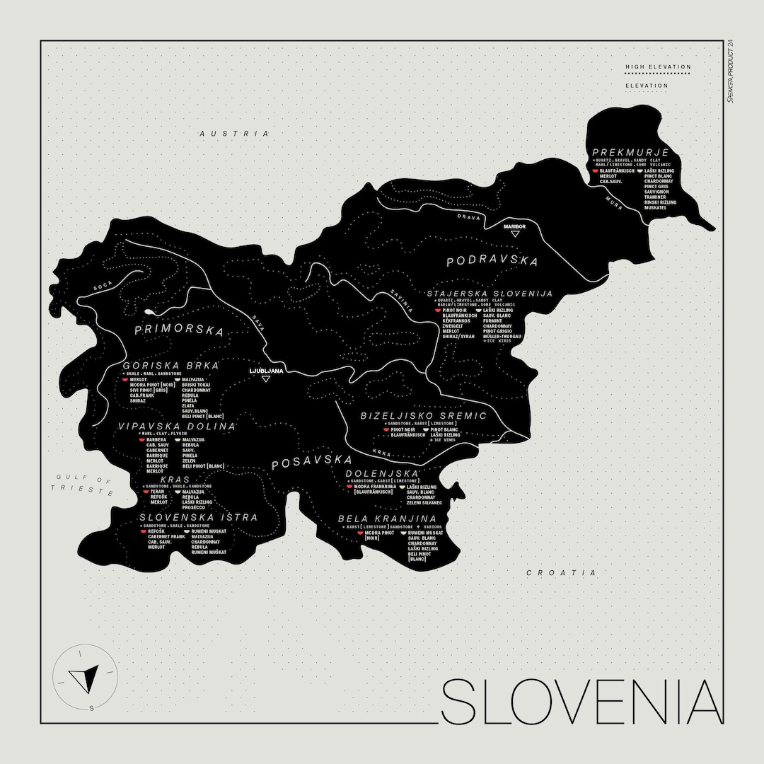 Slovenia Wine Map - Etsy
