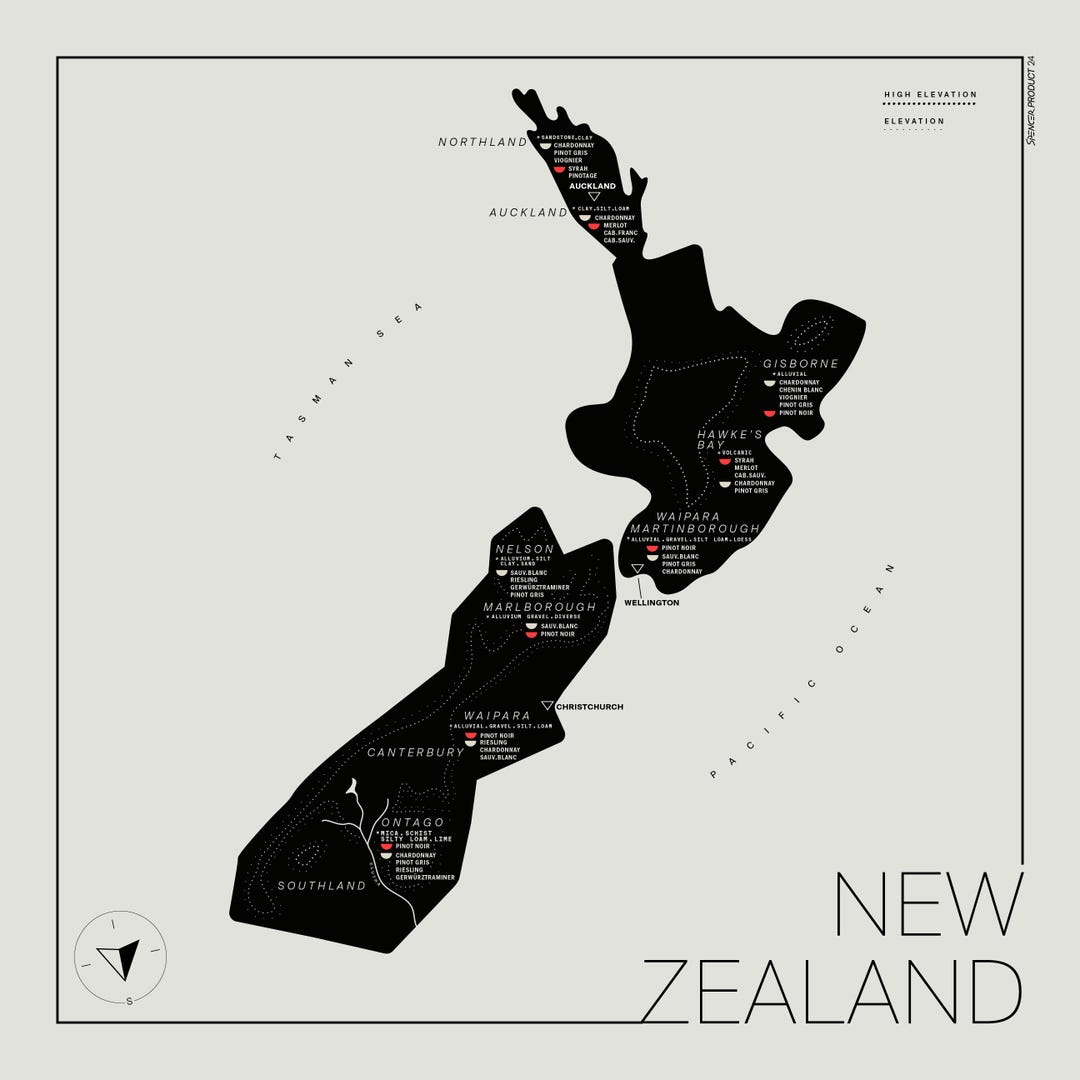 New Zealand Wine Map - Etsy