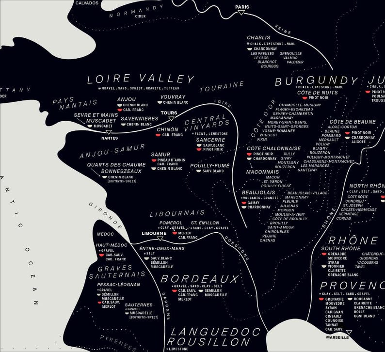 France Wine Map - Etsy