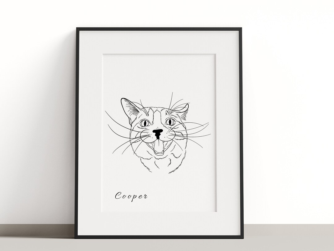 Custom Cat Portrait, Line Drawing, Pet Art, Line Cat Portrait, Cat ...