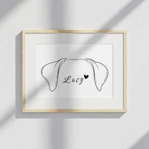 Custom Pet Ears, Pet Ears Line Drawing, Pet Line Art Gift, Pet Outline ...