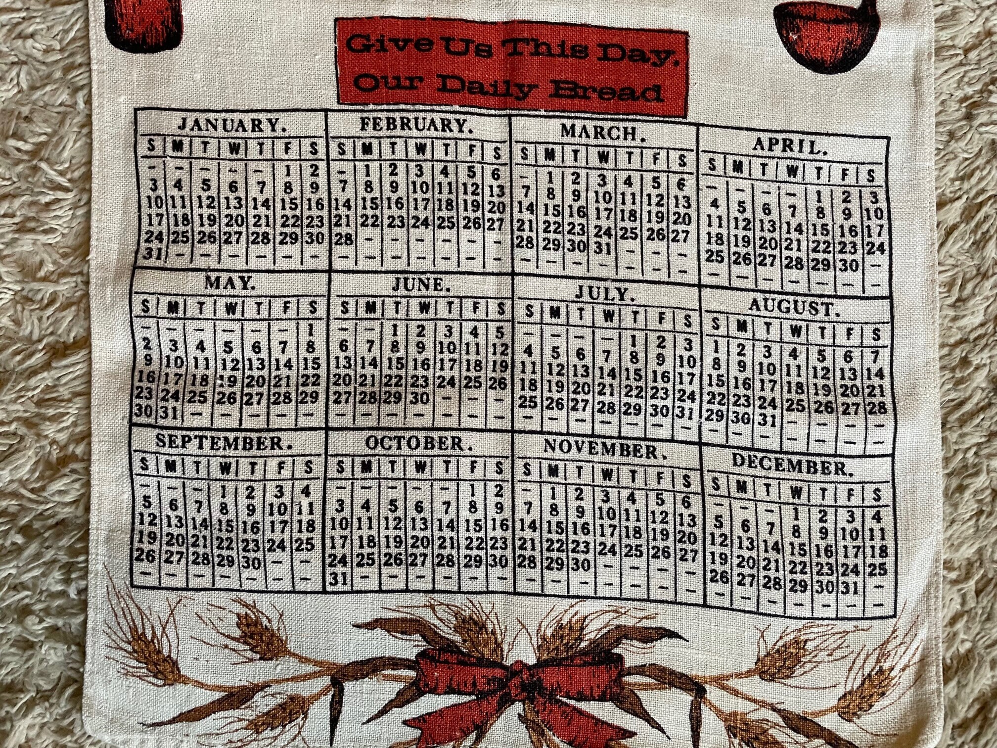 Vintage 1965 Calendar Linen Wall Hanging, give Us This Day Our Daily ...