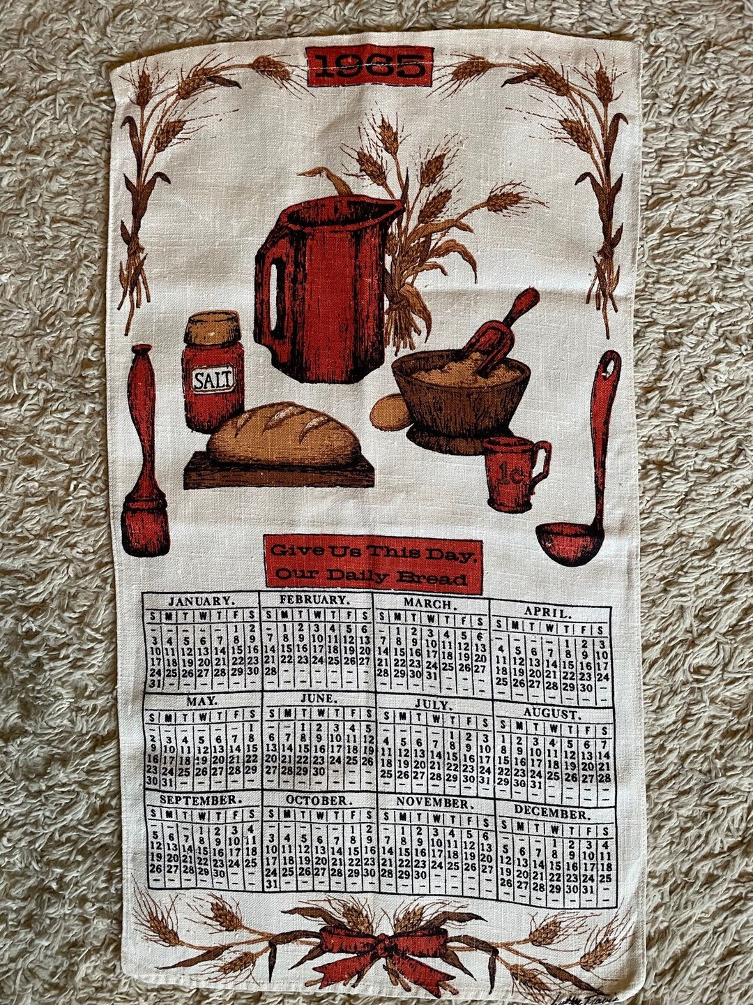 Vintage 1965 Calendar Linen Wall Hanging, “give Us This Day Our Daily ...