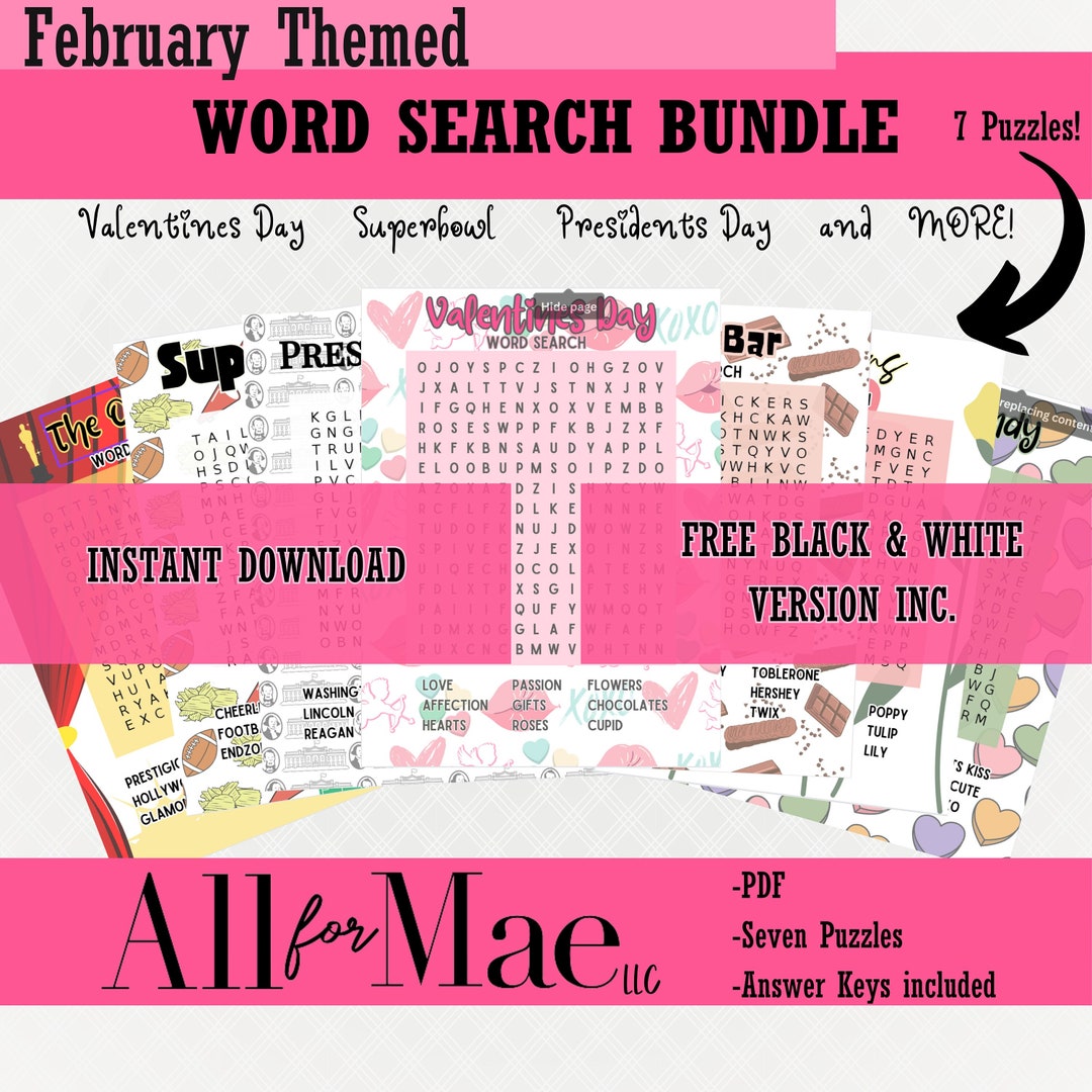 Valentines Day Word Search Bundle for Kids, Adults, Digital Game ...