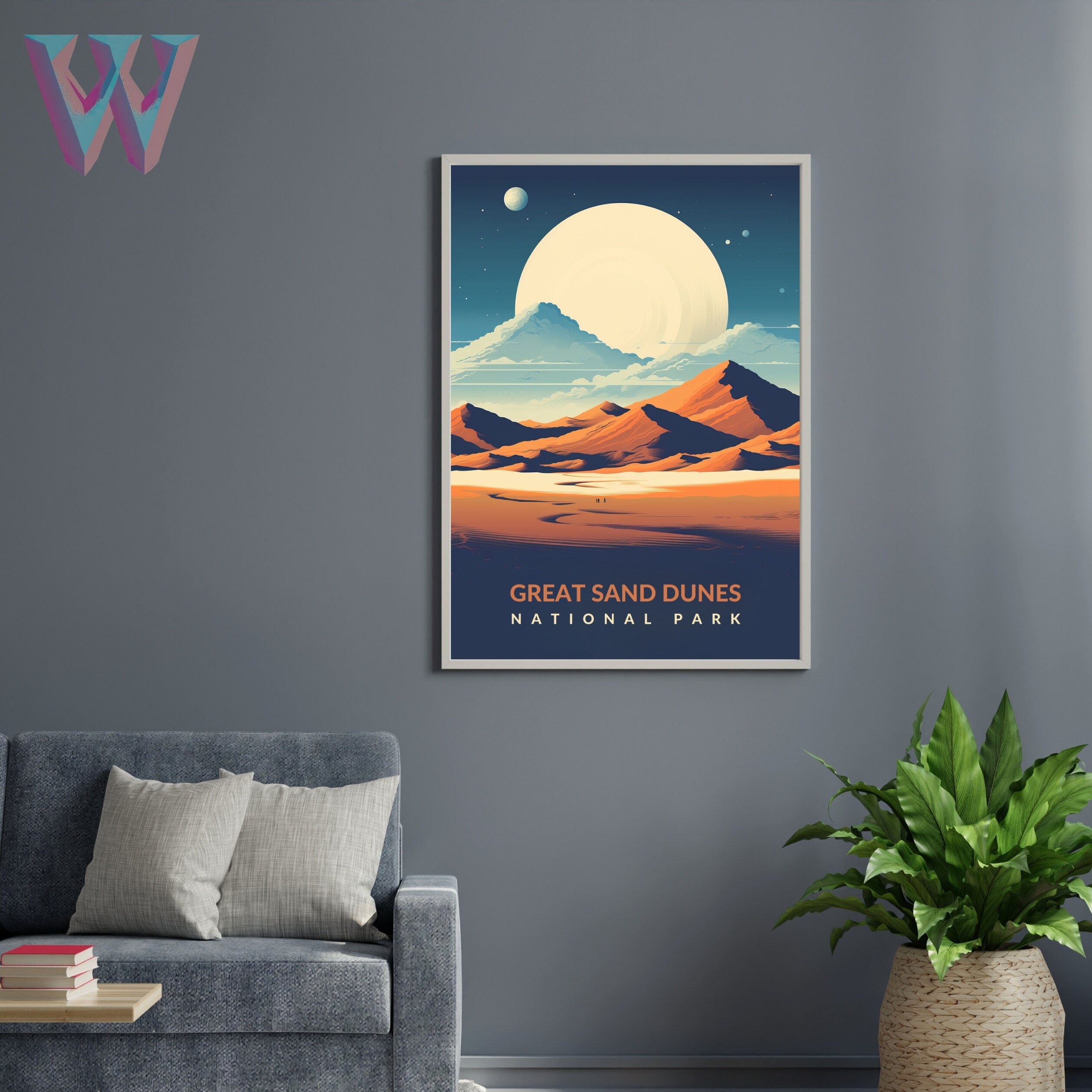 Great Sand Dunes National Park Poster Printable Wall Art, Moonrise Over ...